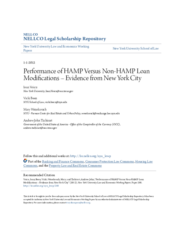 (PDF) Performance of HAMP Versus Non-HAMP Loan Modifications – Evidence ...