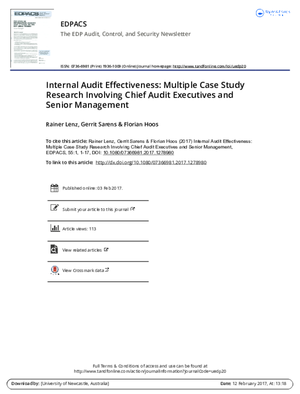 (PDF) Internal Audit Effectiveness: Multiple Case Study Research Involving Chief Audit ...