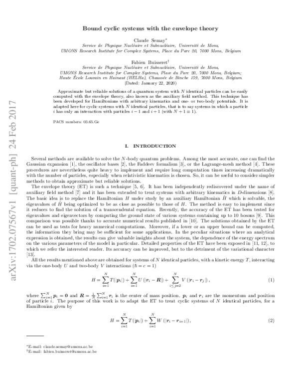 (PDF) Bound Cyclic Systems with the Envelope Theory