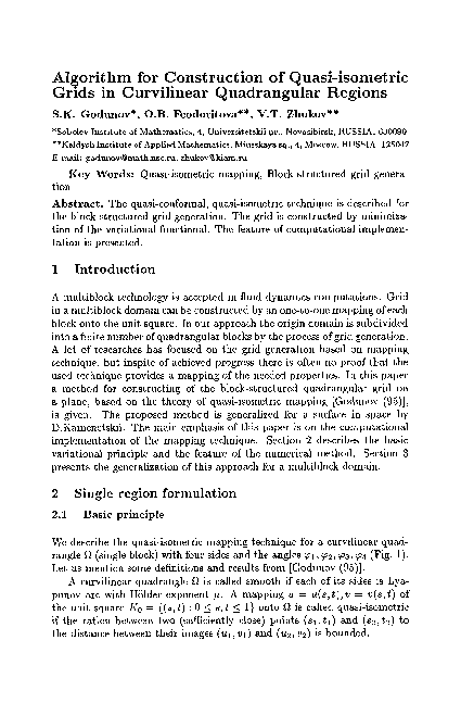 (PDF) Algorithm for construction of quasi-isometric grids in curvilinear quadrangular regions