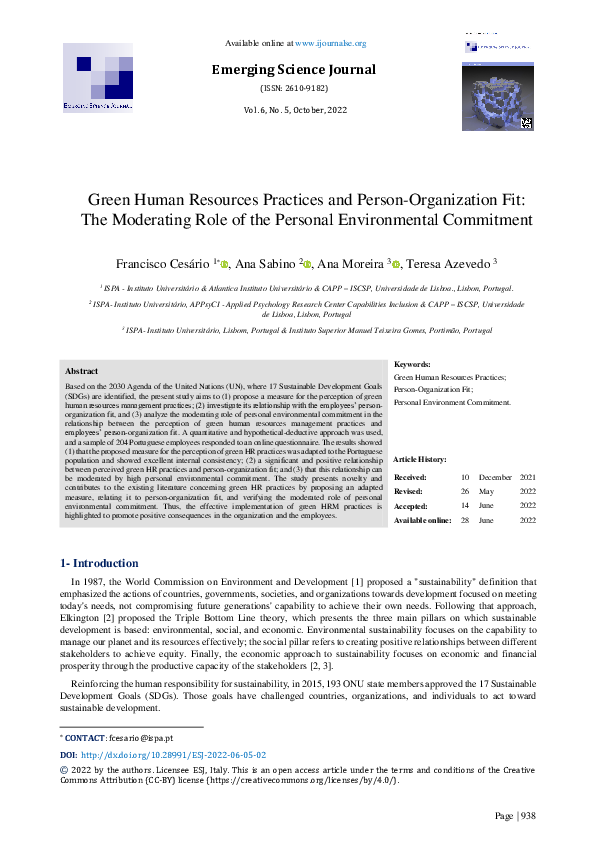 (PDF) Green Human Resources Practices and Person-Organization Fit: The Moderating Role of the ...