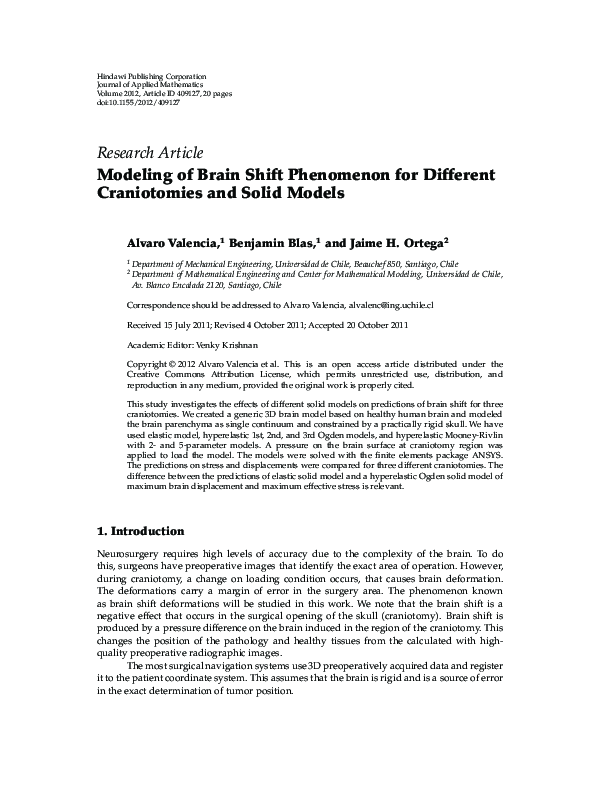 Pdf Modeling Of Brain Shift Phenomenon For Different Craniotomies And