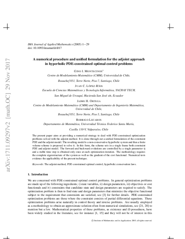 (PDF) A numerical procedure and unified formulation for the adjoint approach in hyperbolic PDE ...