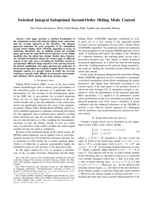 (PDF) Switched Integral Suboptimal Second-Order Sliding Mode Control