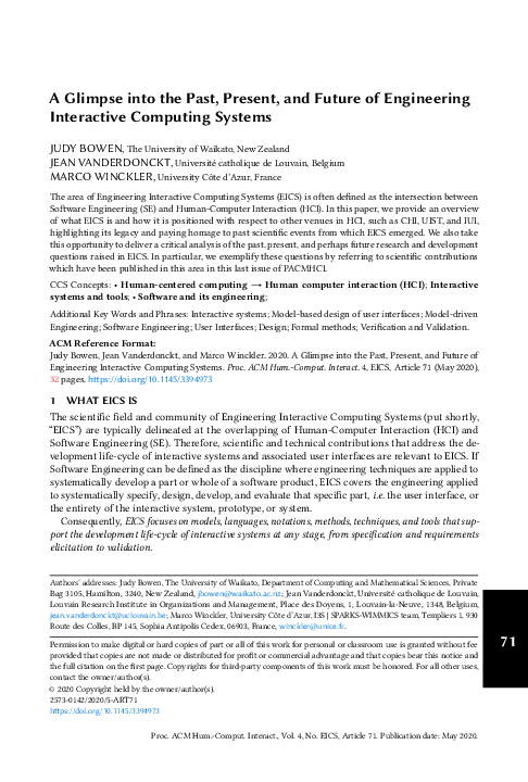(PDF) A Glimpse into the Past, Present, and Future of Engineering Interactive Computing Systems