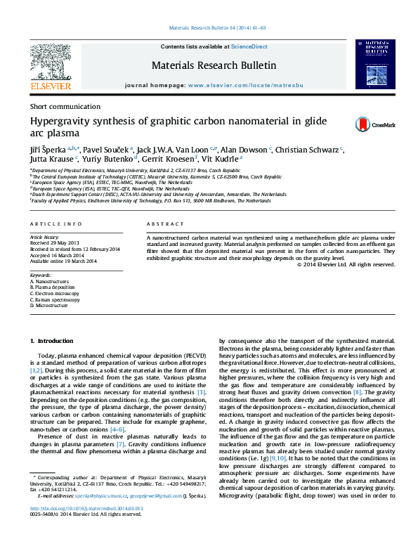 (PDF) Hypergravity synthesis of graphitic carbon nanomaterial in glide arc plasma | Jutta Krause ...