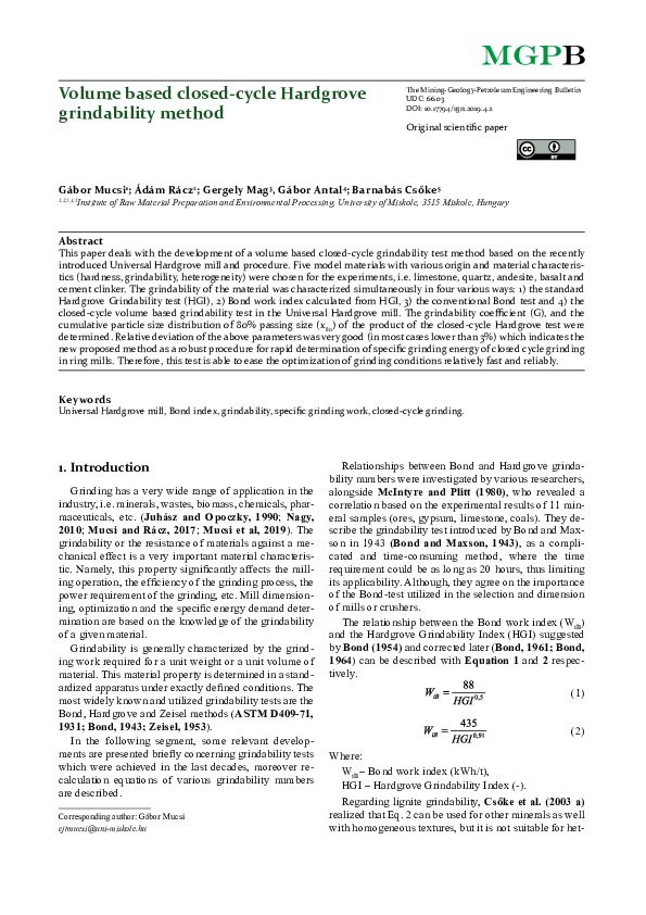 (PDF) Volume Based Closed-Cycle Hardgrove Grindability Method