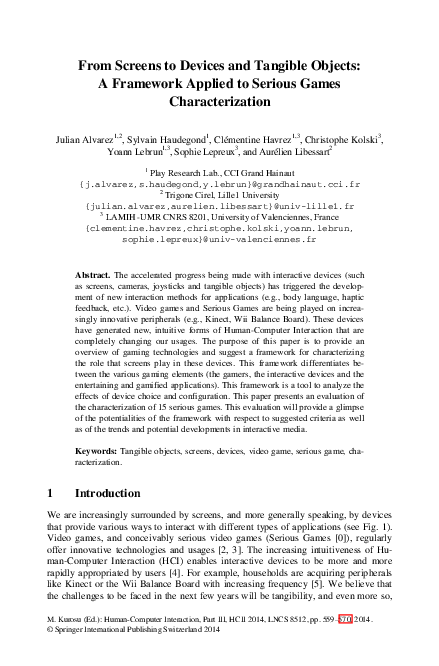 (PDF) From Screens to Devices and Tangible Objects: A Framework Applied to Serious Games ...
