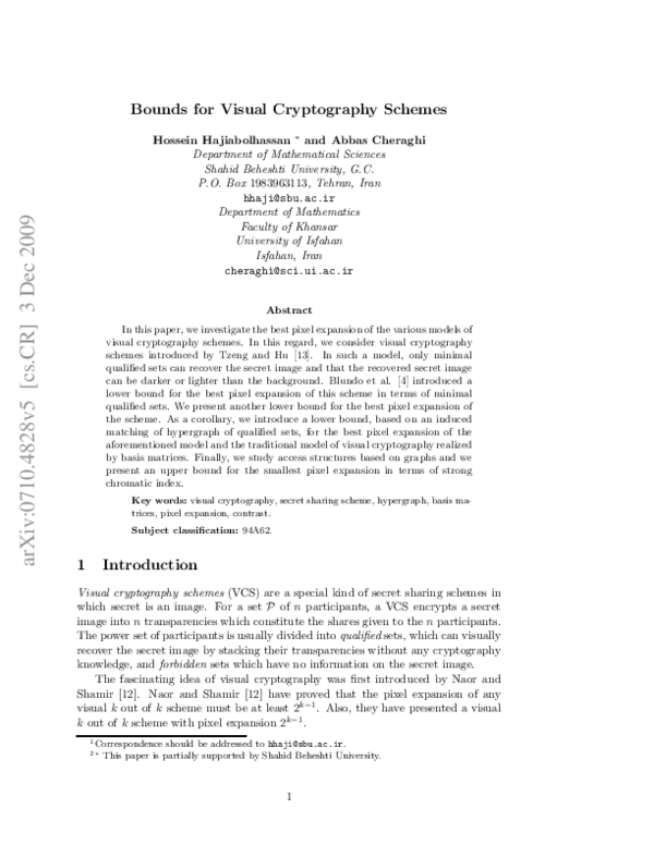 (PDF) Bounds for visual cryptography schemes