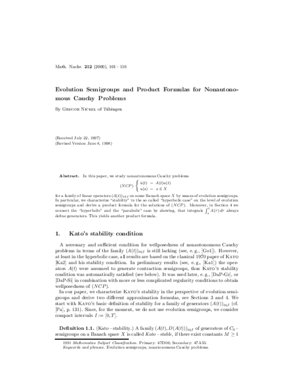 Pdf Evolution Semigroups And Product Formulas For Nonautonomous Cauchy Problems