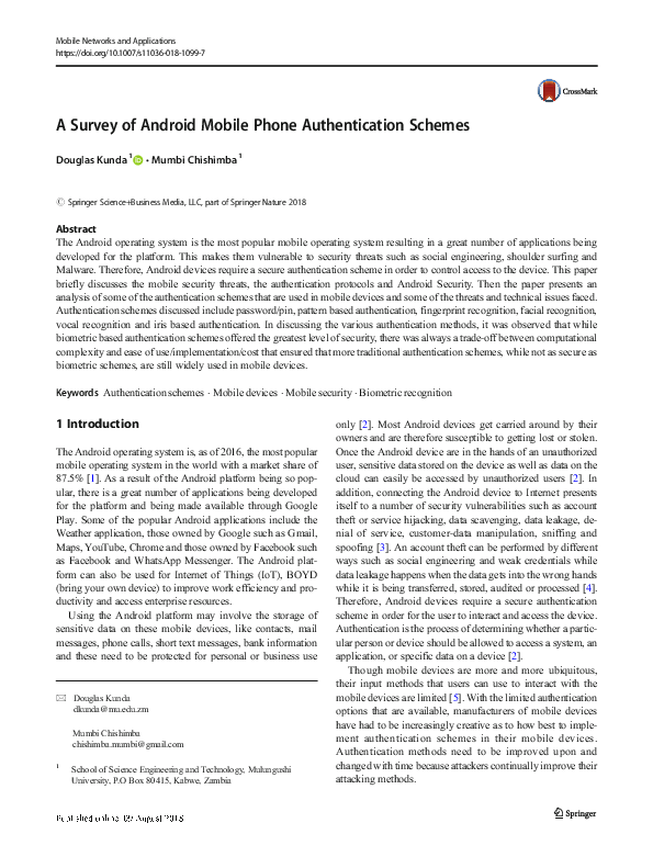 Pdf A Survey Of Android Mobile Phone Authentication Schemes