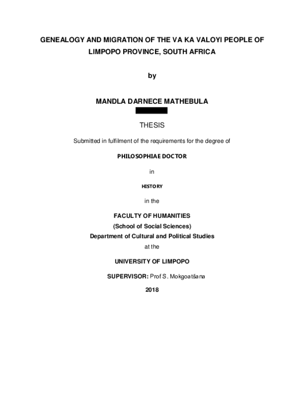 (PDF) Genealogy and migration of the Va Ka Valoyi people of Limpopo ...