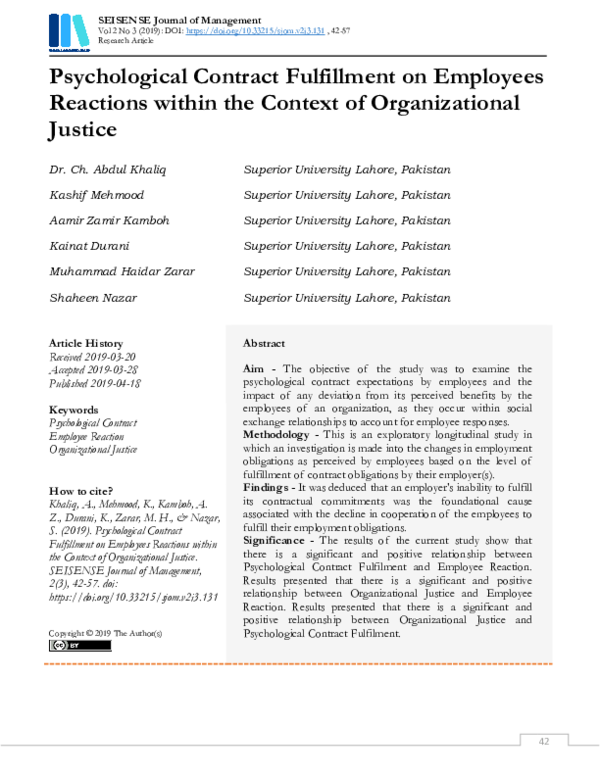 (PDF) Psychological Contract Fulfillment on Employees Reactions within the Context of ...