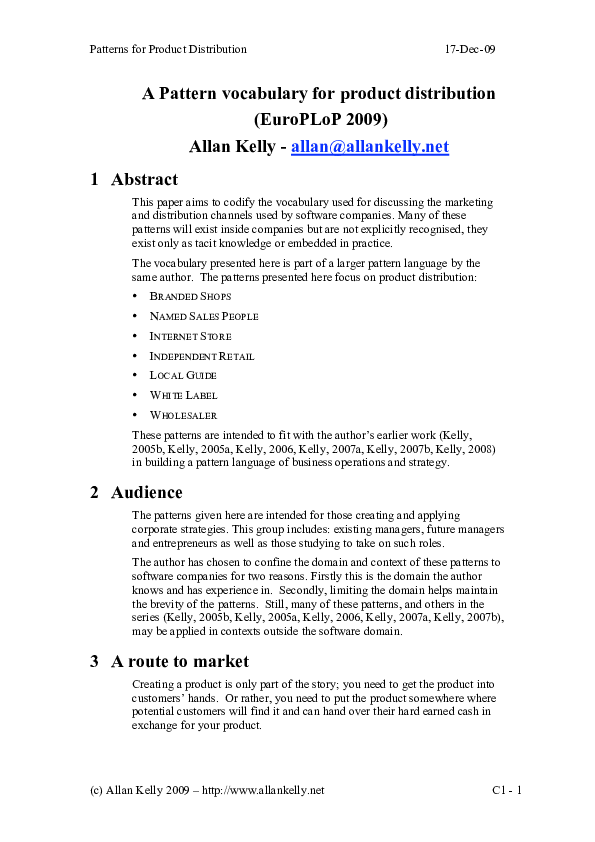 (PDF) A Pattern Vocabulary for Product Distribution