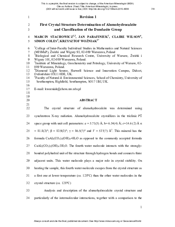 (PDF) 1 Revision 1 1 First Crystal Structure Determination of ...