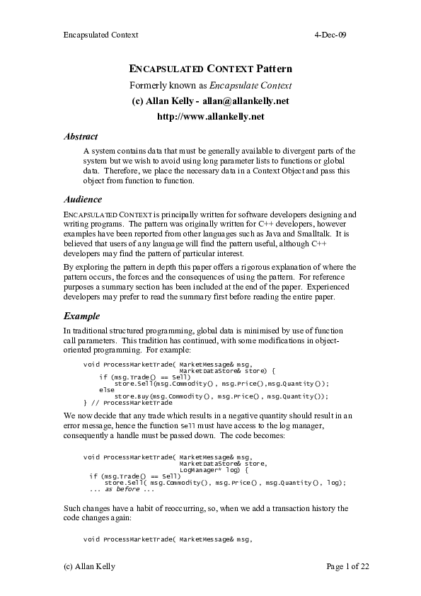 (PDF) ENCAPSULATED CONTEXT Pattern Formerly known as Encapsulate ...