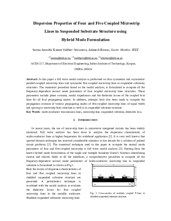 (PDF) Dispersion properties of four and five coupled microstrip lines ...