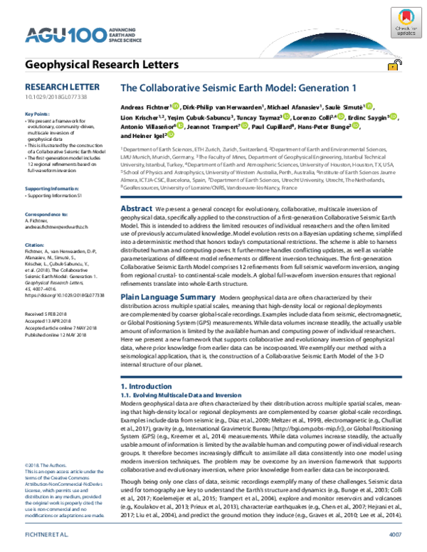 (PDF) The Collaborative Seismic Earth Model: Generation 1