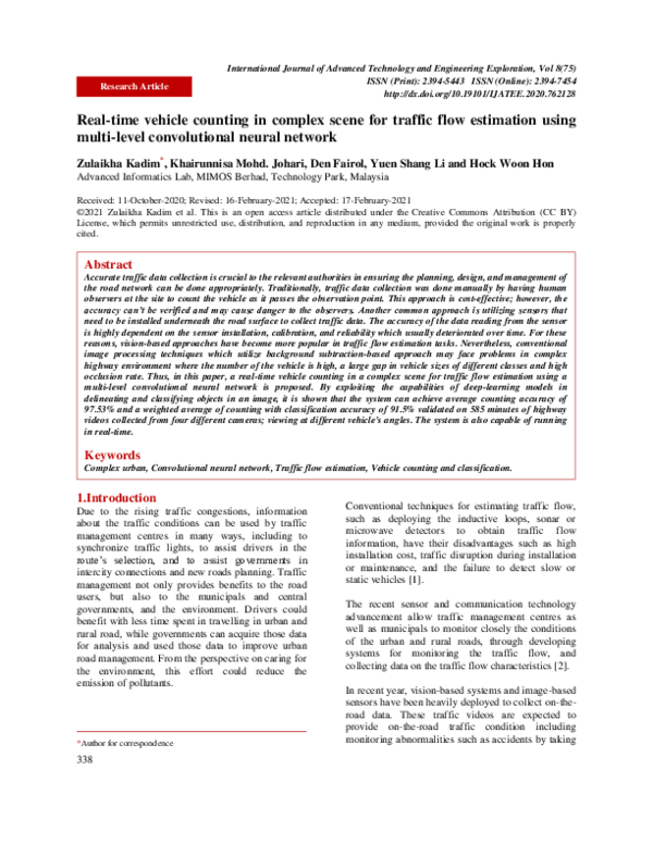 Pdf Real Time Vehicle Counting Using Multi Level Cnns For Traffic Estimation