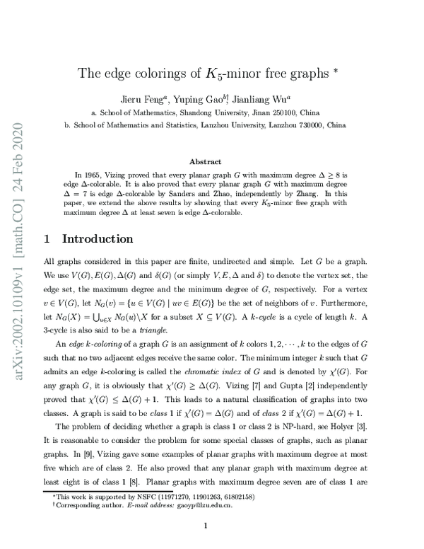 (PDF) The edge colorings of K5-minor free graphs