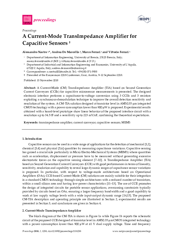 (PDF) A Current-Mode TransImpedance Amplifier for Capacitive Sensors