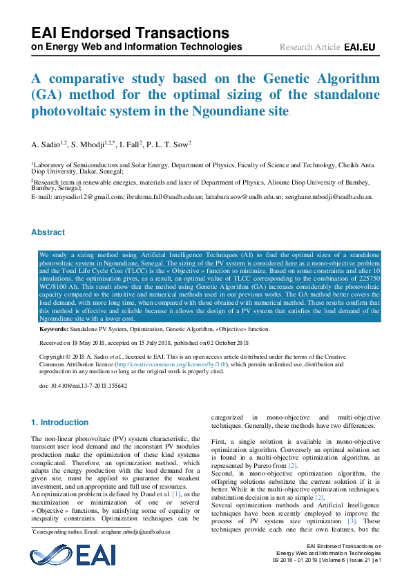 (PDF) A comparative study based on the Genetic Algorithm (GA) method for the optimal sizing of ...