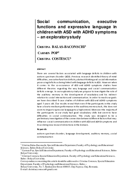 (PDF) Social communication, executive functions and expressive language ...