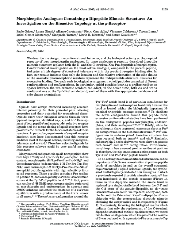 (PDF) Morphiceptin Analogues Containing a Dipeptide Mimetic Structure ...