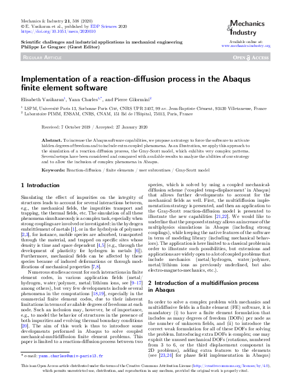 Pdf Implementation Of A Reaction Diffusion Process In The Abaqus