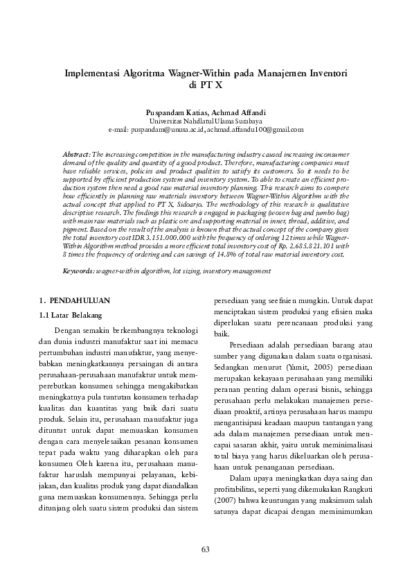 (PDF) Implementasi Algoritma Wagner-Within pada Manajemen Inventori di PT X