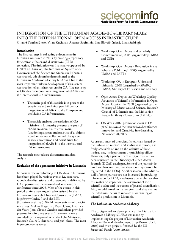 (PDF) Integration of THE LITHUANIAN ACADEMIC e-LIBRARY (eLABa) into the ...