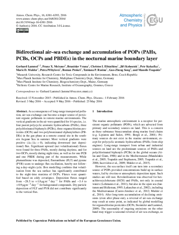 (PDF) Bi-directional air-sea exchange and accumulation of POPs (PAHs, PCBs, OCPs and PBDEs) in ...
