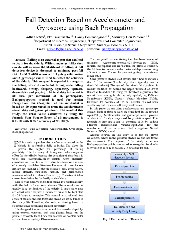 Pdf Fall Detection Based On Accelerometer And Gyroscope Using Back Propagation