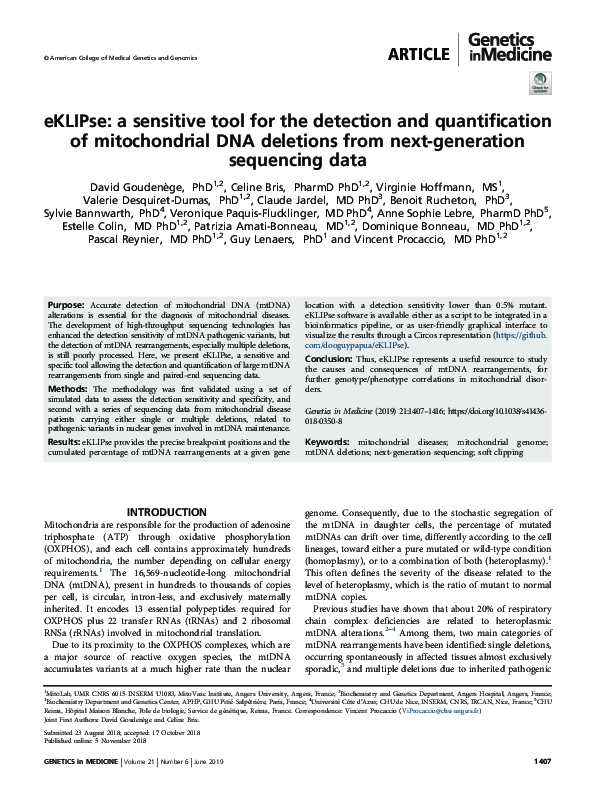 (PDF) eKLIPse: a sensitive tool for the detection and quantification of mitochondrial DNA ...