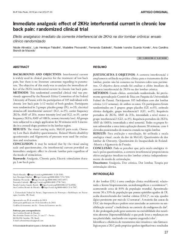 (PDF) Immediate analgesic effect of 2KHz interferential current in ...