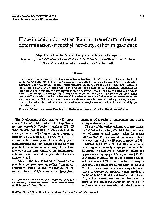 Pdf Flow Injection Derivative Fourier Transform Infrared Determination Of Methyl Tert Butyl
