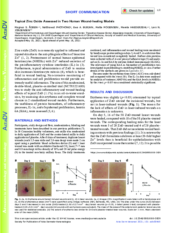 (PDF) Topical Zinc Oxide Assessed in Two Human Wound-healing Models