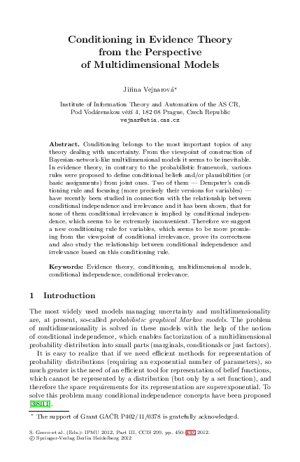 (PDF) Conditioning in Evidence Theory from the Perspective of ...