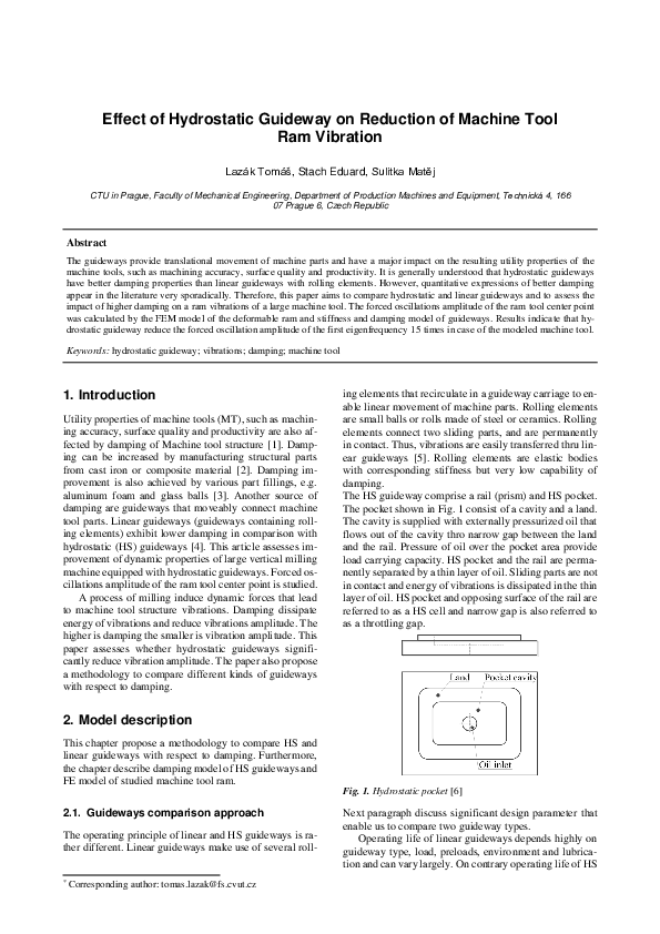 Pdf Effect Of Hydrostatic Guideway On Reduction Of Machine Tool Ram Vibration