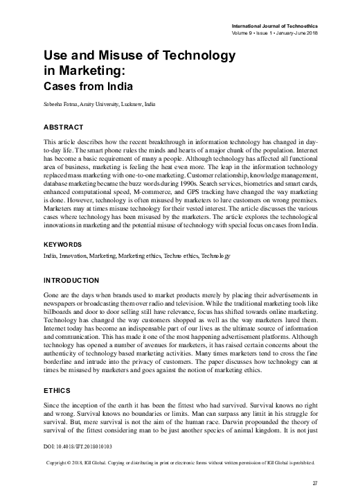 (PDF) Use and Misuse of Technology in Marketing | sabeeha fatma ...