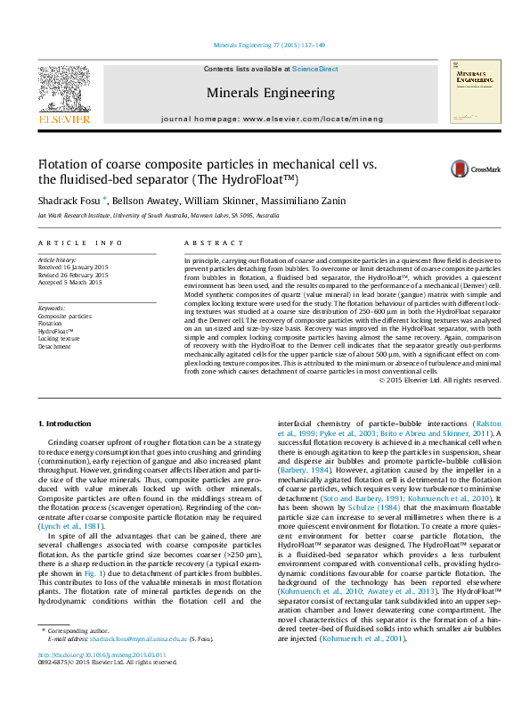 (PDF) Flotation of coarse composite particles in mechanical cell vs ...