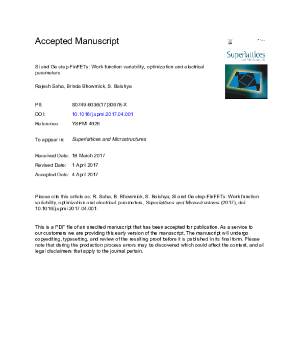 (PDF) Si and Ge step-FinFETs: Work function variability, optimization ...