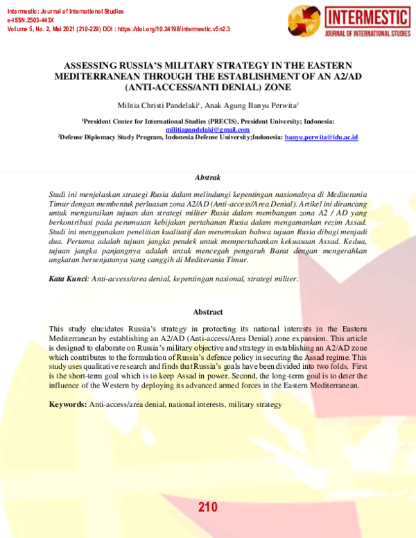 (PDF) Assessing Russia's Military Strategy In The Eastern Mediterranean ...