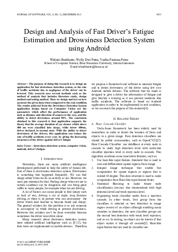 (PDF) Design and Analysis of Fast Driver’s Fatigue Estimation and Drowsiness Detection System ...