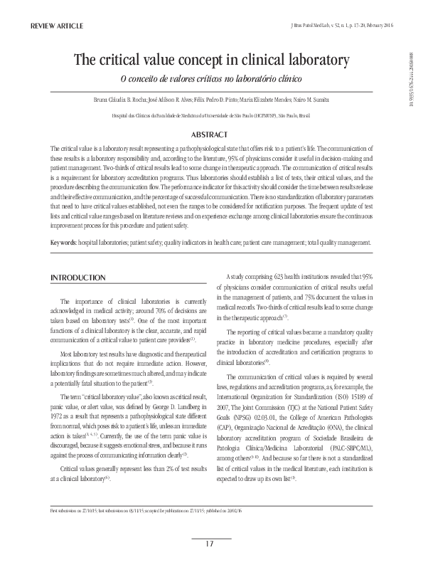 (PDF) The critical value concept in clinical laboratory