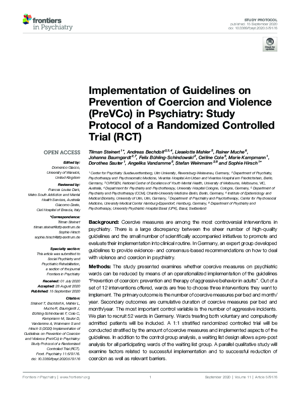 (PDF) Implementation of Guidelines on Prevention of Coercion and Violence (PreVCo) in Psychiatry ...