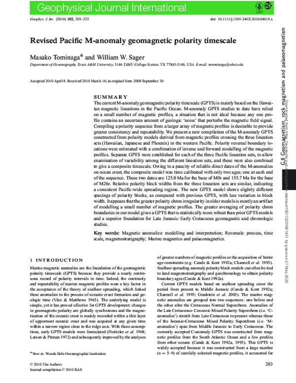 (PDF) Revised Pacific M-anomaly geomagnetic polarity timescale
