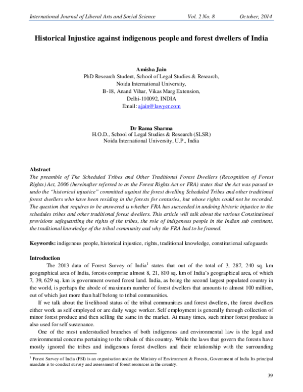 (PDF) Historical Injustice against indigenous people and forest ...