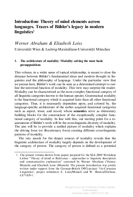 (PDF) Modality and Theory of Mind Elements across Languages