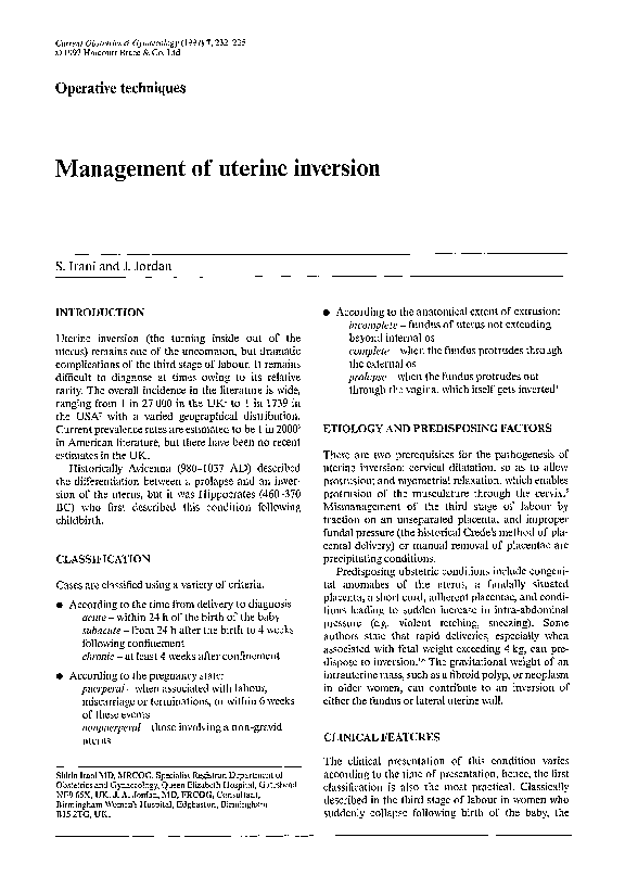 (PDF) Management of uterine inversion